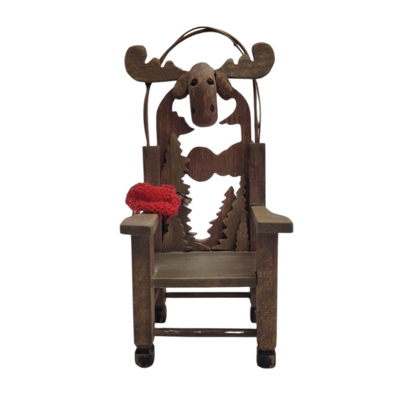 Primitive Peddler | Holiday | Moose Backed Wooden Chair With Pine Trees ...